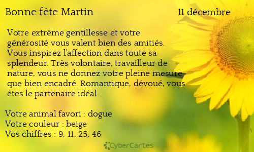 Carte bonne fête Martin (11 décembre)
