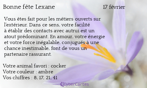 Carte bonne fête Lexane (17 février)