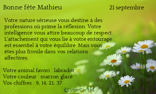 Carte bonne fête Mathieu (21 septembre)