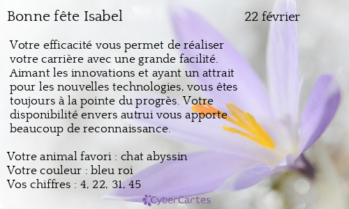 Carte bonne fête Isabel (22 février)