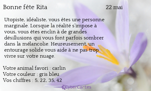 Carte bonne fête Rita (22 mai)