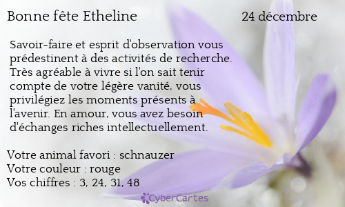 Carte bonne fête Etheline (24 décembre)